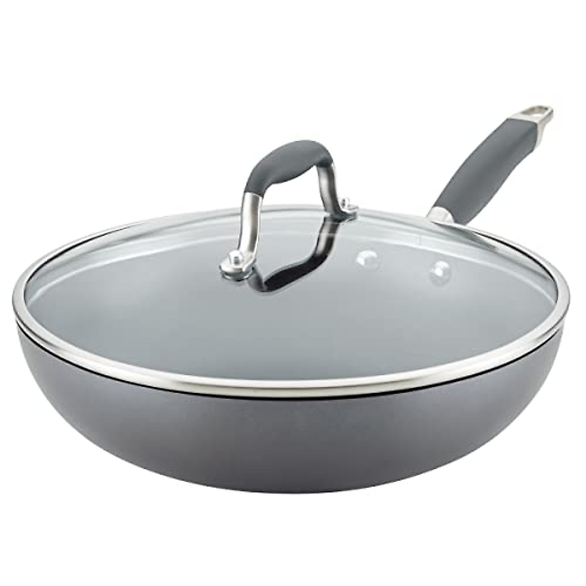 Anolon Advanced Hard Anodized Nonstick Frying Pan/ Fry Saute All Purpose Pan with Lid - 12 Inch, Gray