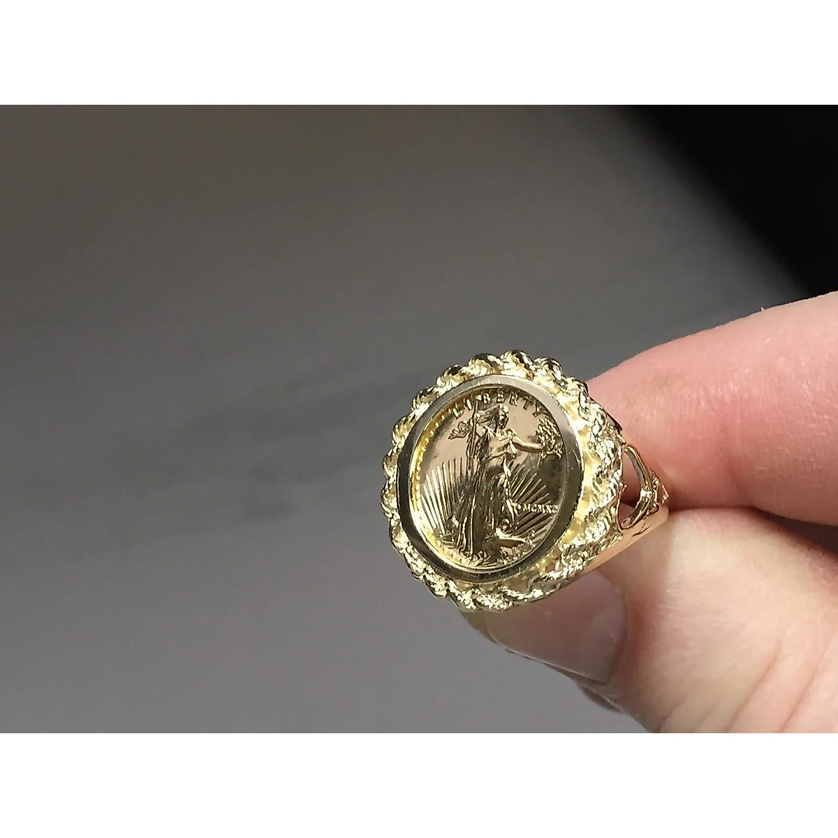 TEX 14k Yellow Gold Ring, 1/10oz US Lady Liberty Coin, Approx 11.4g