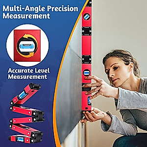 28 Inch Multi-Function Foldable Level,Magnetic Level tool, Measuring Tool with 4 Easy to Read Level Bubbles,Precise Leveling Tool for Carpenters,Woodworkers,Homes