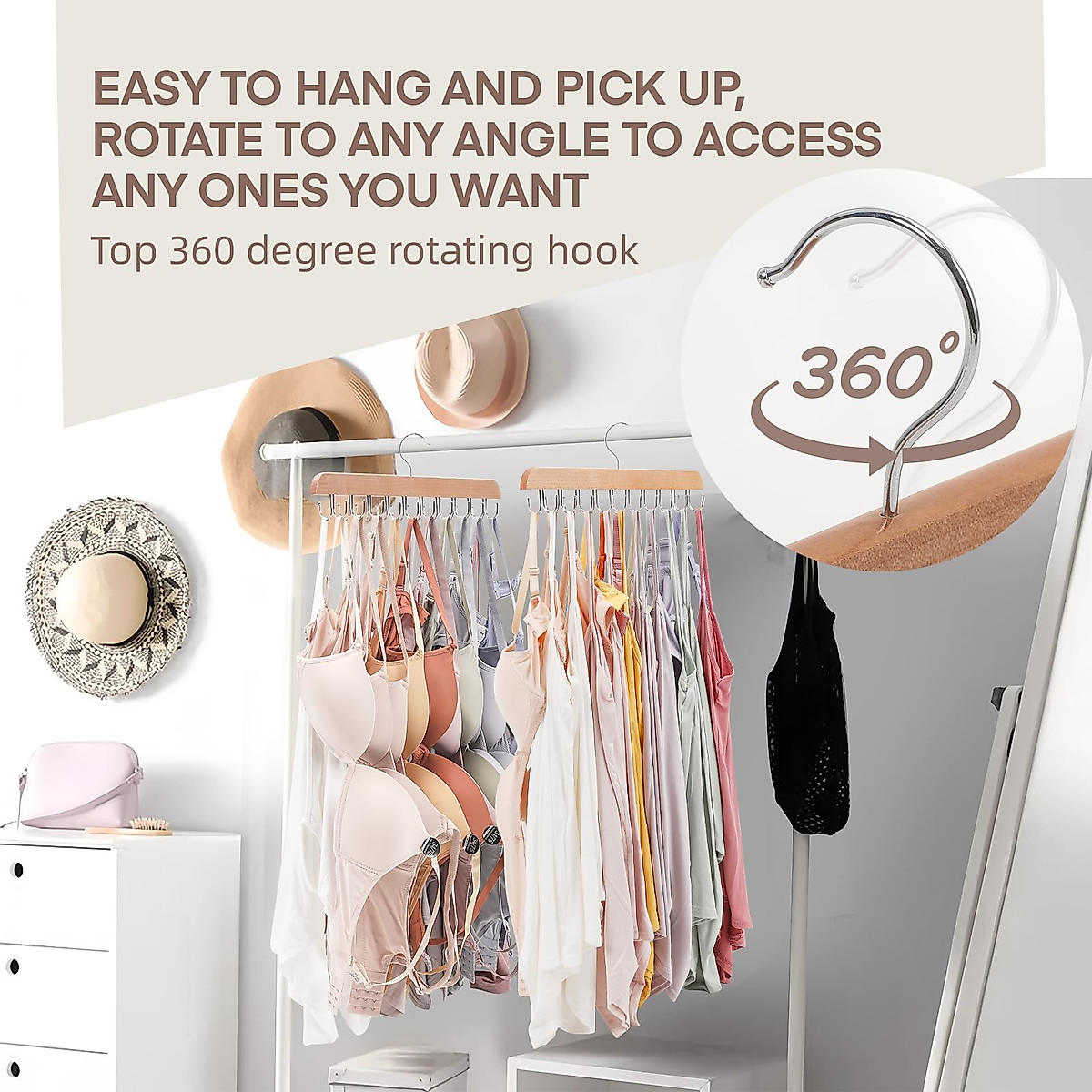 Sgokuno Bra Hangers for Closet Organizer, Tank Top Hanger with 20 Foldable Bra Hanger Hooks, Space Saving Hangers，Perfect for Dorm & Apartment essientials for Closet Organizers and Storage.