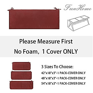 Outdoor Bench Cushion Cover 48 x18 x 3 inch,Waterproof Cover with Zipper&Ties,Fade-Resistant Slipcover,Patio Porch Swing Cushion Cover Replacement Only,No Insert(Dark Red)