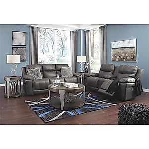 Signature Design by Ashley Erlangen Faux Leather Adjustable Power Reclining Sofa with USB Charging, Gray