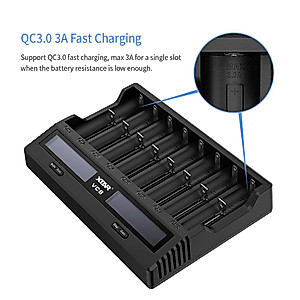 8 Bays Charger USB C Battery Charger XTAR VC8 Type C 3A Fast Charger 8-Bay Smart Charger LCD Display for 3.6V 3.7V Li-ion 1.2V Ni-MH C (Package Not Including Battery)