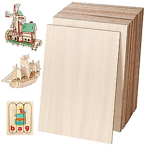 DIYDEC 24 Pack Basswood Sheets 4 x 6 x 1/16 Inch Thin Plywood Wood Sheets Unfinished Wood Squares Boards Balsa Wood Sheets for Crafts Architectural Models Laser Cutting Wood Burning and Drawing