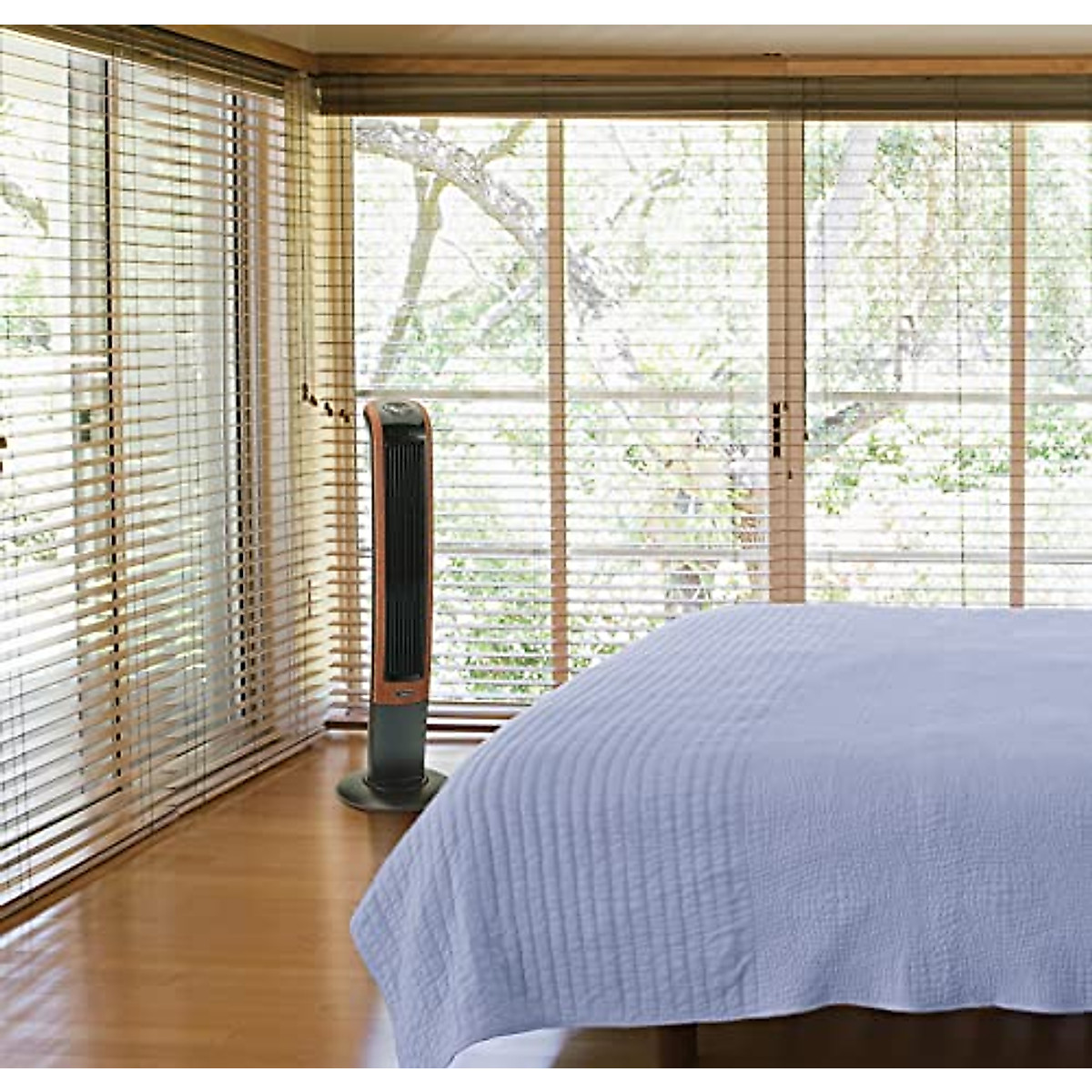 Lasko Wind Curve Electric Oscillating Tower Fan with Bluetooth Technology for Indoor, Bedroom and Home Office Use, 42", Woodgrain T42905