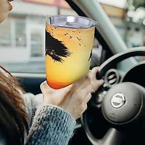 Giraffe Sunset Tumbler with Lid and Straw 20oz Stainless Steel Car Cup for Hot and Cold Drinks, Double Wall Insulated Travel Coffee Mug Reusable Drink Thermos Cup Birthday Gifts