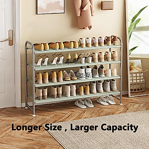 INGIORDAR Shoe Rack 4 Tier Long Storage Organizer Wide Metal Shoe Shelf for Closet Entryway Grey