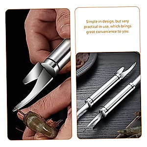 BESTonZON 4 Pcs Stainless Steel Shrimp Wire Knife Oyster Opener Household Gadgets Fishing Accessories Prawn Peelers Seafood Shrimp Cleaner Shrimp Fork Picks Shrimp Tool Fish Tool Fish Scaler