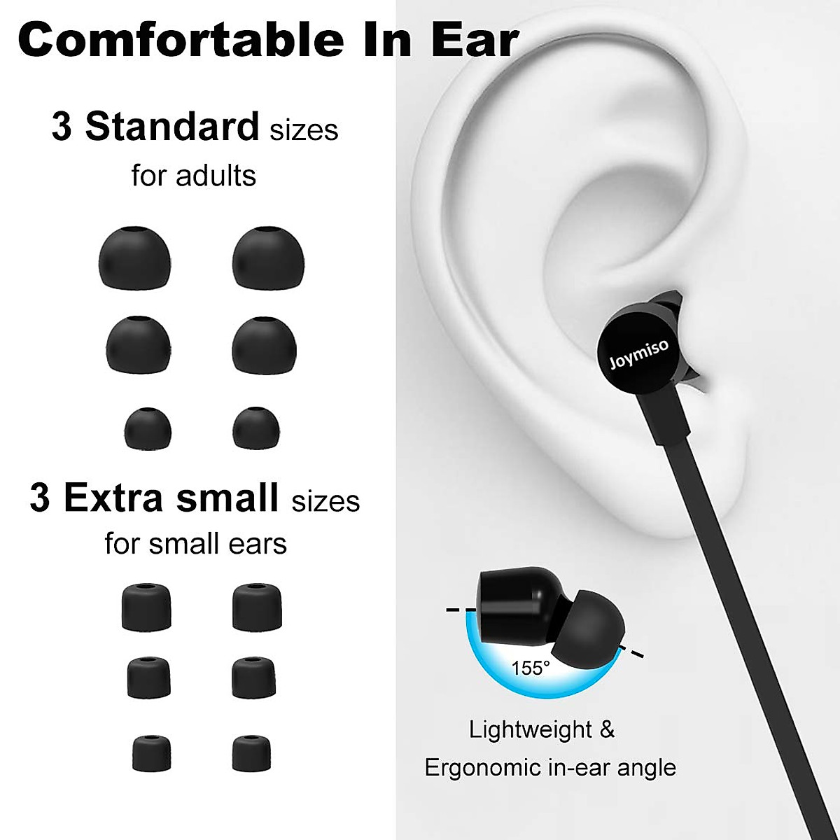 Joymiso Tangle Free Earbuds for Kids Women Small Ears with Case, Comfortable Lightweight in Ear Headphones, Flat Cable Ear Buds Wired Earphones with Microphone and Volume Control for Cell Phone Laptop
