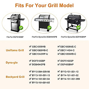 Hisencn Grill Grates and Grill Heat Plates for Dyna Glo Grill Replacement Parts DGF510SBP, DGF510SSP, DGF510SSP-D, Porcelain Steel Grill Heat Shields, Cast Iron Cooking Grid For Backyard Grill BY12-08