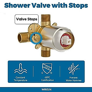 WRISIN Black Shower Faucet Set with Tub Spout, Black Shower Head and Handle Set, Matte Black Shower Fixtures with 6 Inch High-Pressure Rain Shower Head