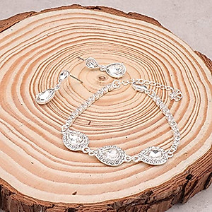 OTTFF Teardrop Jewelry Set for Bridal Bridesmaid,8 Sets Silver Plated Necklace Earrings Bracelet Set For Wedding Gift