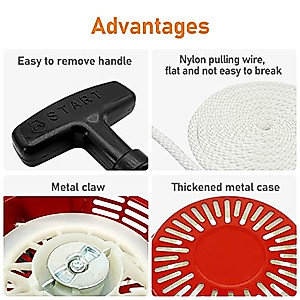 LUSQI Recoil Starter for Honda GX390 Lawn Mower Engines Motor， Pull Start Assembly for Honda GX340 Generator, Red Pull Starter for Honda Parts, 28400-ZE3-W01 28400-ZE3-W01ZA