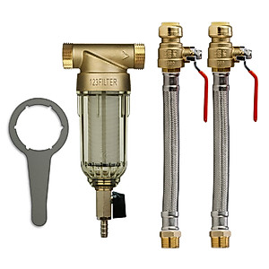 iSpring WSP-50 Reusable Whole House Spin Down Sediment Water Filter 50 Micron with Push to Connect Ball Valve