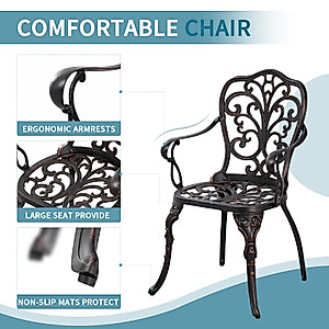 Withniture 3 Piece Bistro Set Outdoor Patio Table and Chairs Set Rust-Resistant Cast Aluminum Patio Bistro Set with Umbrella Hole for Yard Front Porch Garden, Antique Copper