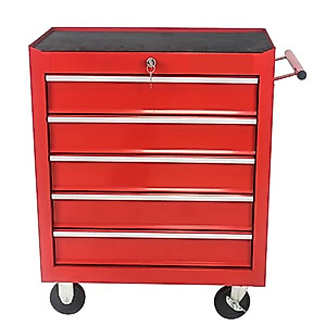 CuisinSmart Tool Chest,5 Drawers Multifunctional Tool Cart with Wheels,Metal Rolling Tool Cart Storage for Garage Workshop Warehouse Repair Shop,red