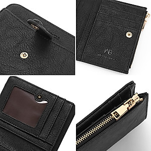 WESTBRONCO Small Wallets for Women Slim Bifold Credit Card Holder Vegan Leather Compact Card Case with Photo Slot Black