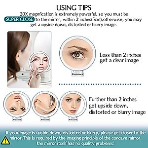 20X Magnifying Mirror, 6 Inch, Two Sided Hand Mirror, 20X/1X Magnification, Folding Makeup Mirror with Handheld/Stand, Use for Makeup Application, Tweezing, and Blackhead/Blemish Removal.