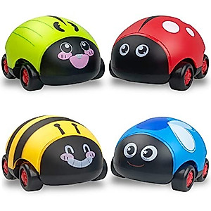 JoFAN 4 Pack Big Ladybird Toy Cars Friction Powered Push Go and Pull Back Cars for Kids Boys Girls Toddlers Easter Basket Stuffers Gifts