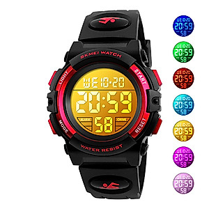 Digital Watch for Girls Ages 4-15, Kids Red Digital Sports Waterproof Outdoor Analog Electronic Watches with Alarm Stopwatch, Children Birthday Presents Gifts Toys for Age 4-12 Year Old Boys Girls