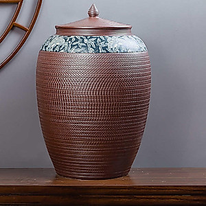 Home Rice Storage Box - Classic Food Storage Porcelain Bottle, Kitchen Sealed Jar With Lid Grain Dispenser(10/25 / 50KG), Ceramic Food Storage Jar Beans Corns Wheat Oatmeal Grain Storage Bin(A,Capac