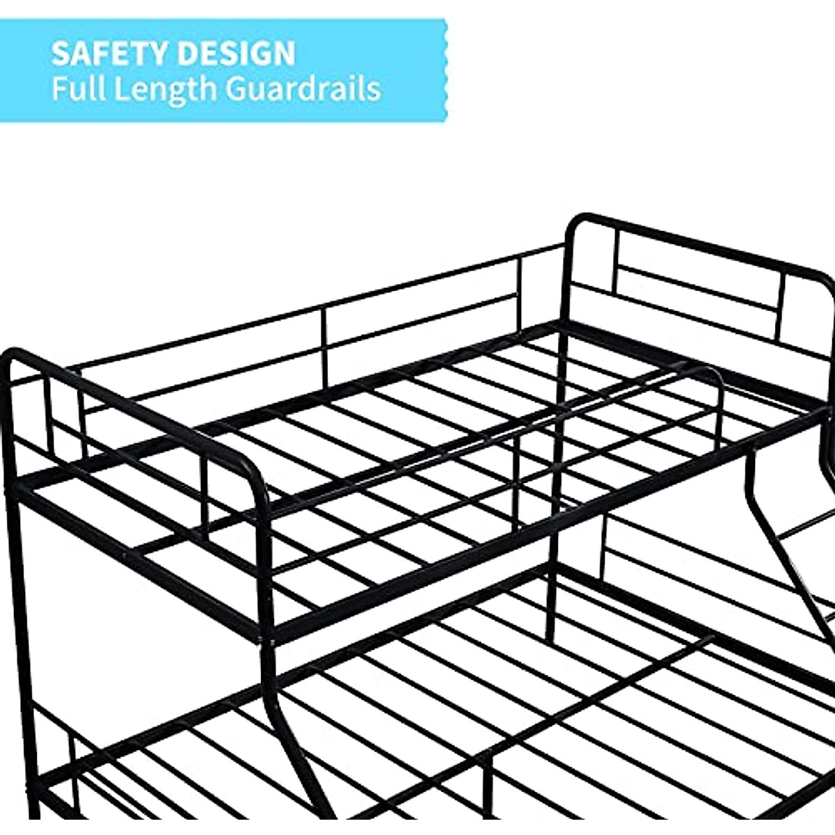 cuoote Twin Over Full Bunk Bed, Metal Twin Over Full Bunk Bed with Ladder and Guardrail, Space-Saving Design for Boys, Girls, No Box Spring Needed (Black, Twin Over Full)