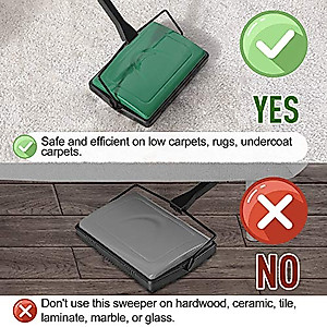 Yocada Carpet Sweeper Cleaner for Home Office Low Carpets Rugs Undercoat Carpets Pet Hair Dust Scraps Paper Small Rubbish Cleaning with a Brush Green
