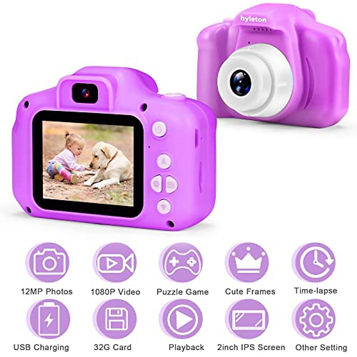hyleton Kids Selfie Camera Digital,Child Toddler Video Camera Toys for 3 4 5 6 7 8 9 Year Old,Christmas Birthday Gift for Age 3-8 Girls/Boys with 32GB SD Card (Purple)