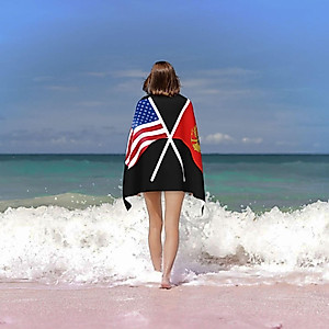 ADOSIA American and Montenegro Flag Beach Towel 32x52in Oversized Soft Absorbent Beach Towel