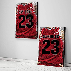 "AWESOMETIK" Chicago/Basketball PERSONALIZED Jersey Canvas Print, Basketball Fan, Kids Decor, Man Cave Gift Wall Art, Office Home Decor. Ready to Hang. Made in USA