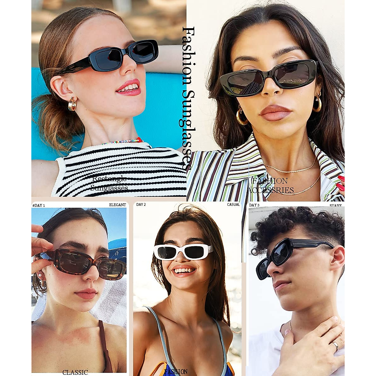 BOJOD Rectangle Sunglasses for Women Men Fashion Trendy Chunky Frame 90s Rectangle Sunglasses Black