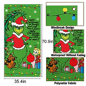Nepnuser Merry Christmas Door Cover Grinchmas Whoville Xmas Winter Holiday Party Decorations Backdrop Door Hanging Banner