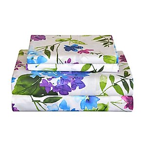 Pointehaven Bedding 4 Pieces Queen 100% Cotton Percale Sheets- Printed Bed Sheet & Pillowcase Sets- Soft Cotton Bed Sheets Set- Fits Mattress 19 inches Deep Pocket (Queen, Prima)
