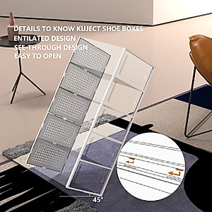 Hourleey 12 Pack Shoe Storage Box, Clear Plastic Stackable Shoe Organizer for Closet, Space Saving Foldable Shoe Rack Sneaker Containers Holders with Lids