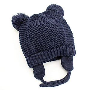 Baby Beanie Earflaps Hat - Infant Toddler Girls Boys Soft Warm Knit Hat Kids Winter Hat with Fleece Lining(Grey&Navy,S)