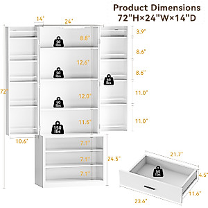 FJTJBSI 72" LED Kitchen Pantry Cabinet with 3 Drawers Farmhouse Tall Storage Cabinet Wood Food Pantry with Barn Doors and Adjustable Shelves Versatile Storage Freestanding Cupboard for Kitchen