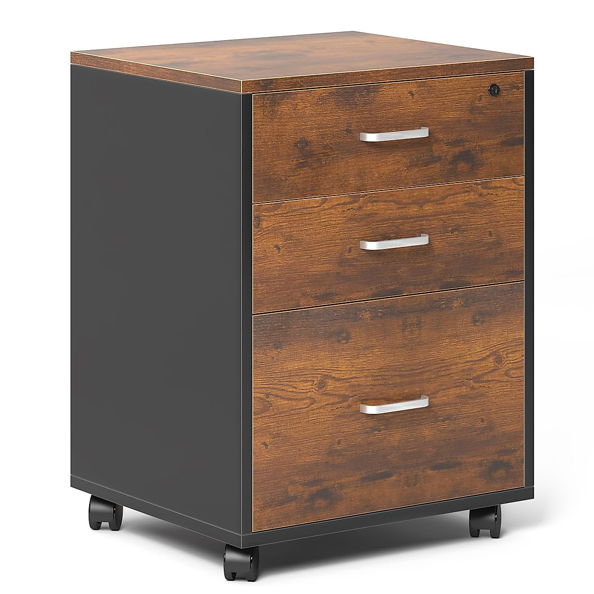 Need 3 Drawer Wood Mobile File Cabinet with Lock,Rolling Filing Cabinet for Letter/A4 Size for Home Office,Rustic Brown 10CZSSFC04FG-ND