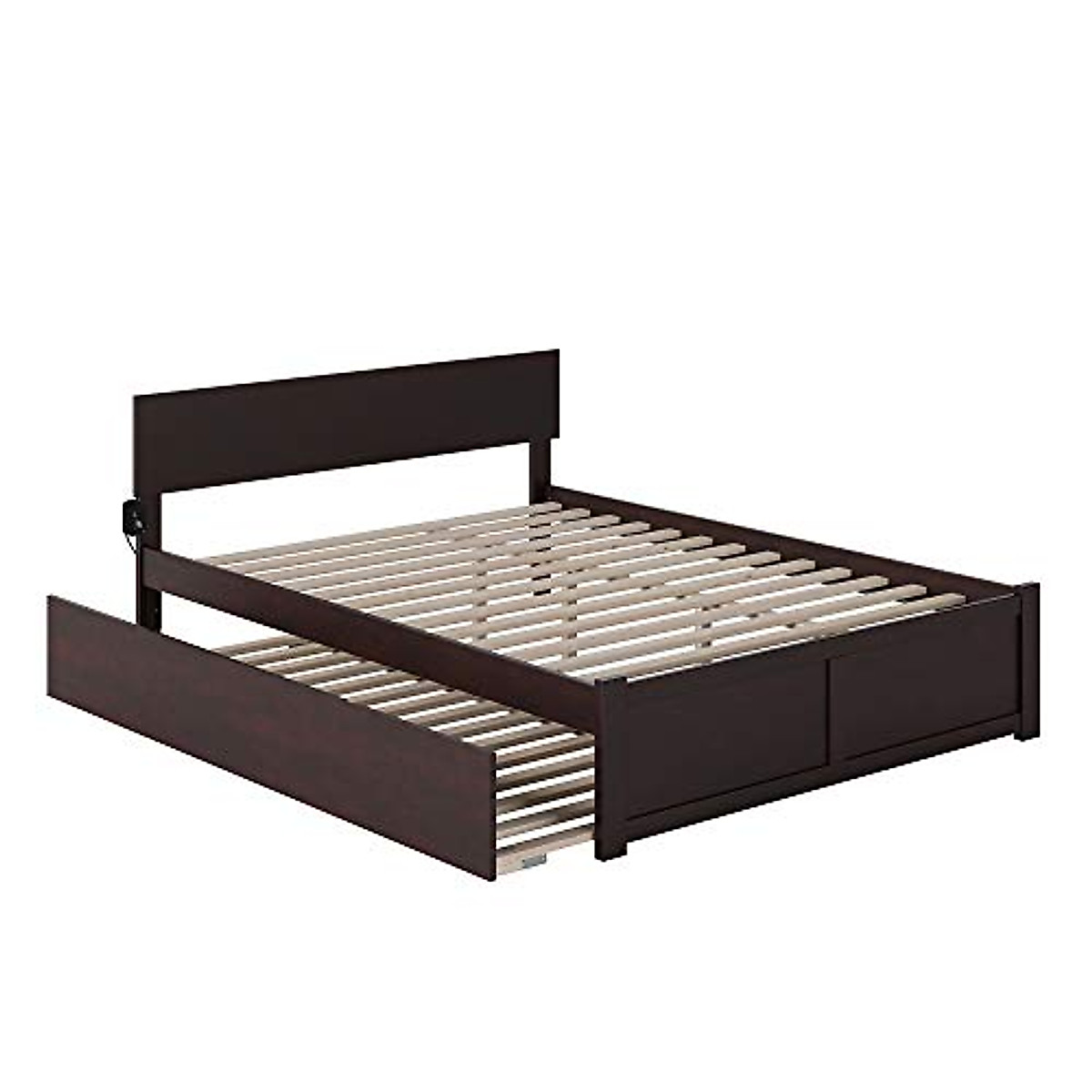 AFI Orlando Queen Platform Bed with Footboard and Turbo Charger with Twin Extra Long Trundle in Espresso