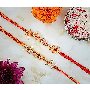 Eximious India Set of 2 Rakhi For Brother With Card Om and Ganesha Pearl Pendant For Raksha Bandhan Designer Rakhi Thread for Bhaiya