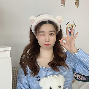 Hofar Bear Ears Fleece Hairband - Cartoon Creative Hair Accessory (Bear-White)