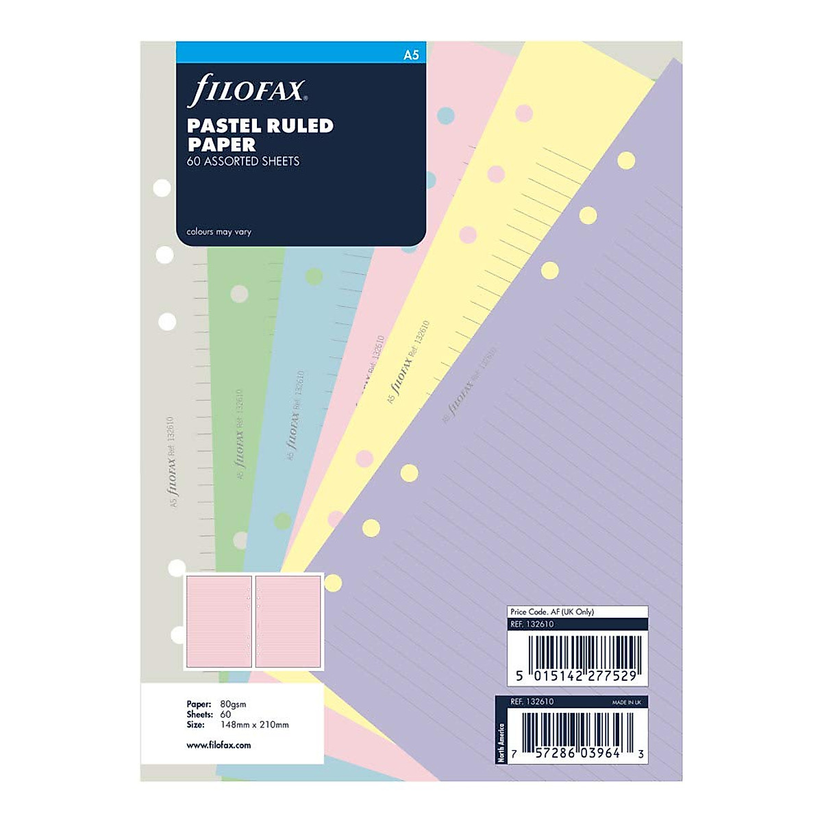 Filofax B132610 Organizer Refill, A5 Size, Pastel colors, Ruled Paper