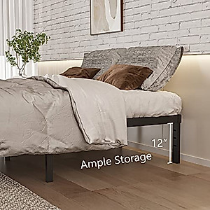 Oliway King Size Bed Frame, Heavy Duty 3500lbs Steel Slat Support, Easy Assembly, Noise Free, No Box Spring Needed, Mattress Foundation, Underbed Storage Space, 14 Inches Tall, Black