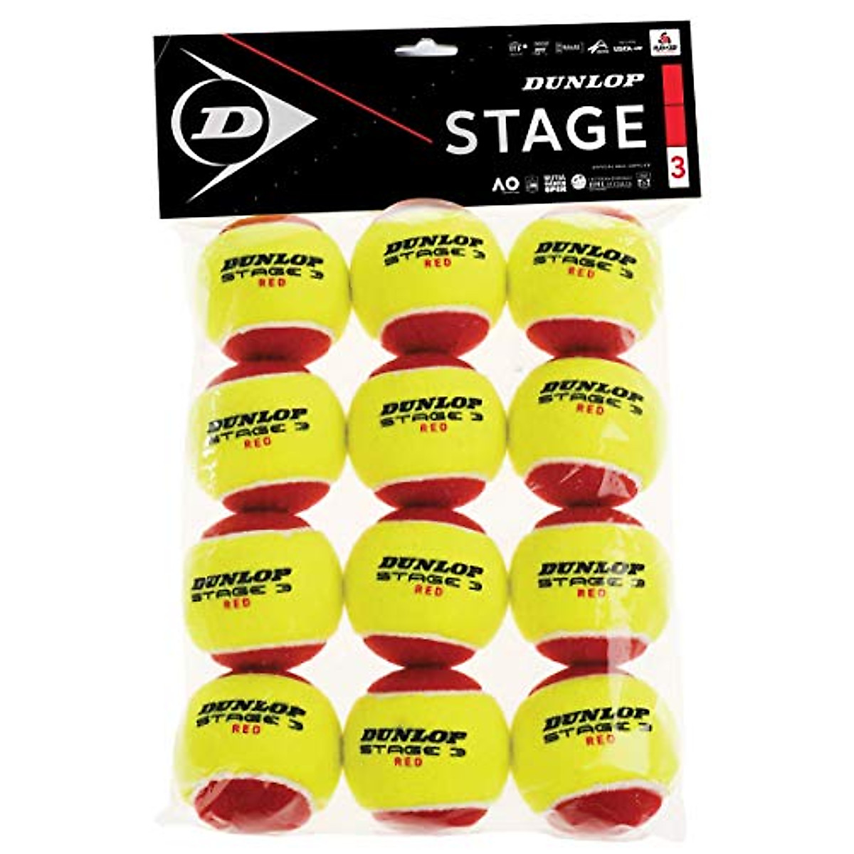 Dunlop Sports Stage 3 Transition Tennis Ball, 12-Ball Pack, Red/Yellow