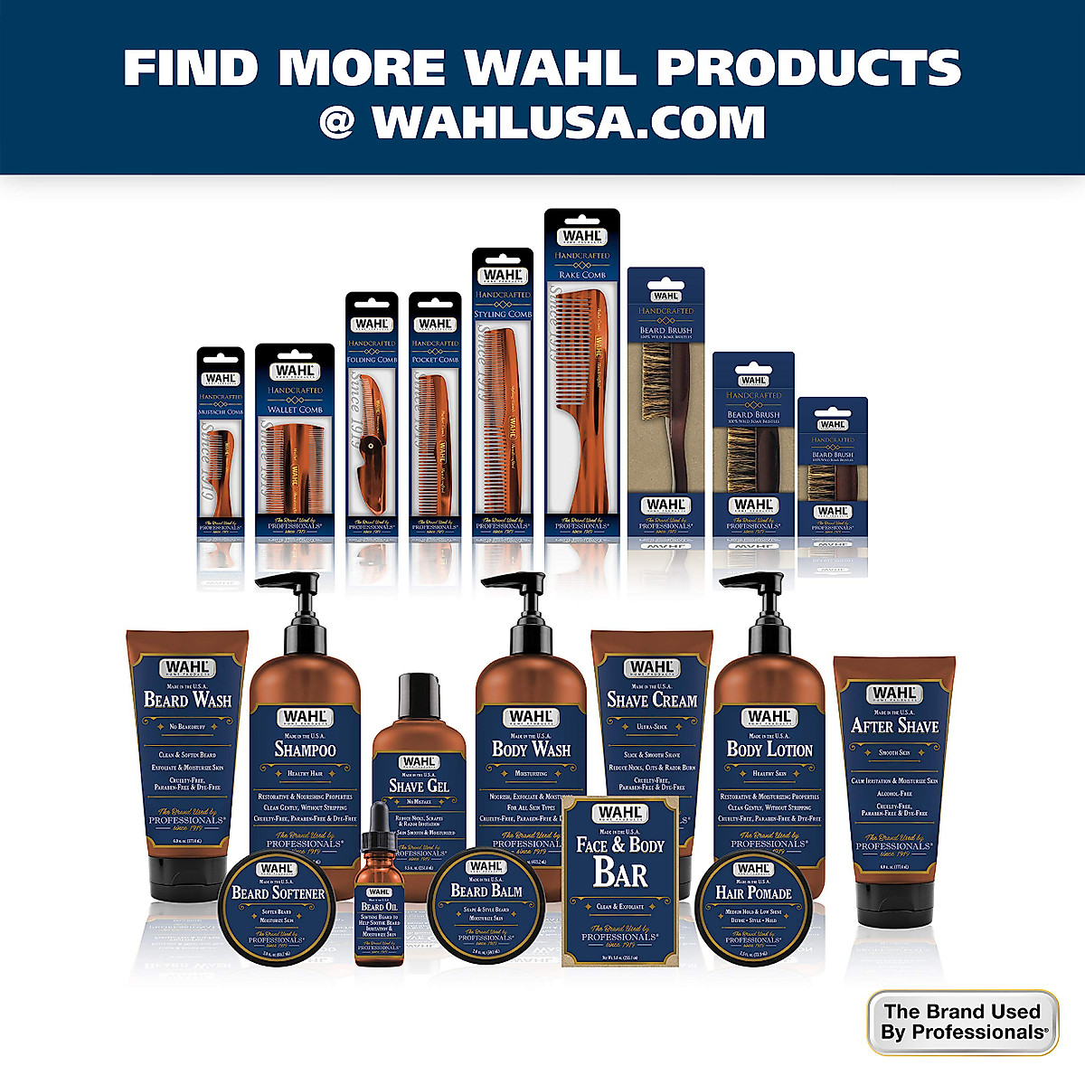 Wahl Small Mustache Comb for Men's Grooming - Handcrafted & Hand Cut with Cellulose Acetate - Smooth, Rounded Tapered Teeth - Model 3323 Brown