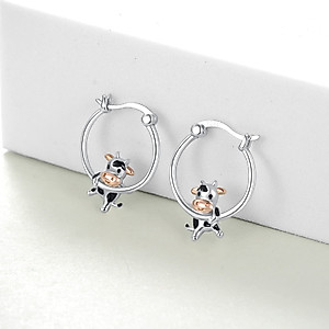 Cow Earrings for Women 925 Sterling Silver Cow Hoop Earrings Cute Animal Cow Jewelry for Women Cow Gifts