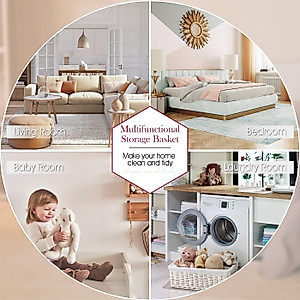 MFSTUDIO XXXLarge Woven Cotton Rope Basket, 21.7"L x 21.7"W x 13.8"H Baby Laundry Storage Basket Hamper Toy Basket with Handle, Blanket Basket for Living Room, Laundry Room, Round, Pink