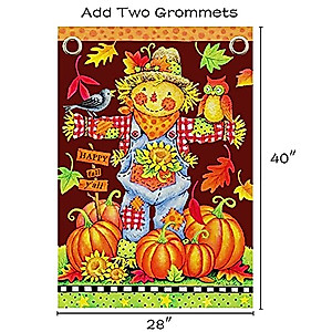 Fall House Flags Double Sided Autumn Flag Scarecrow Harvest Pumpkin Yard Decorations Happy Fall Garden Flags 28 x 40 Inch Large Fall Yard Flags with 2 Grommets