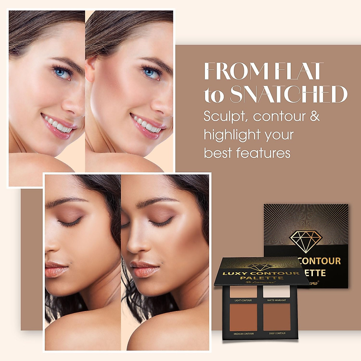 Contour Palette Powder Contour Kit - Contouring Makeup Palette With Mirror - 4 Highly Pigmented Matte Colors For Contouring And Highlighting - Vegan, Cruelty Free And Hypoallergenic