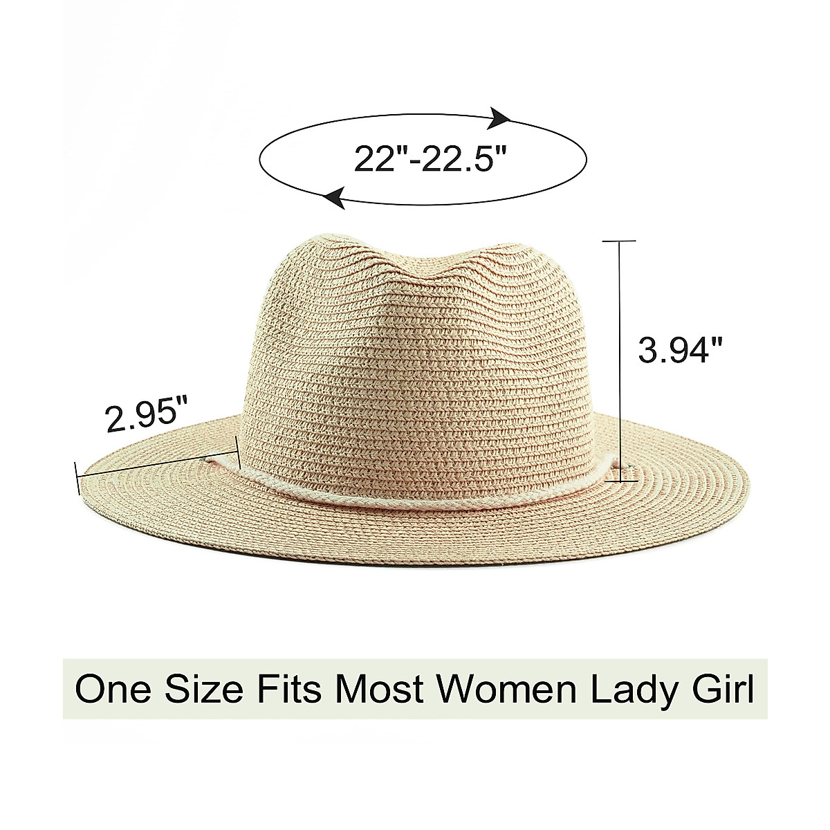 Koreshion Women Straw Panama Hat Summer Wide Brim Fedora Cap Beach Sun Hats UV UPF50+ Beige