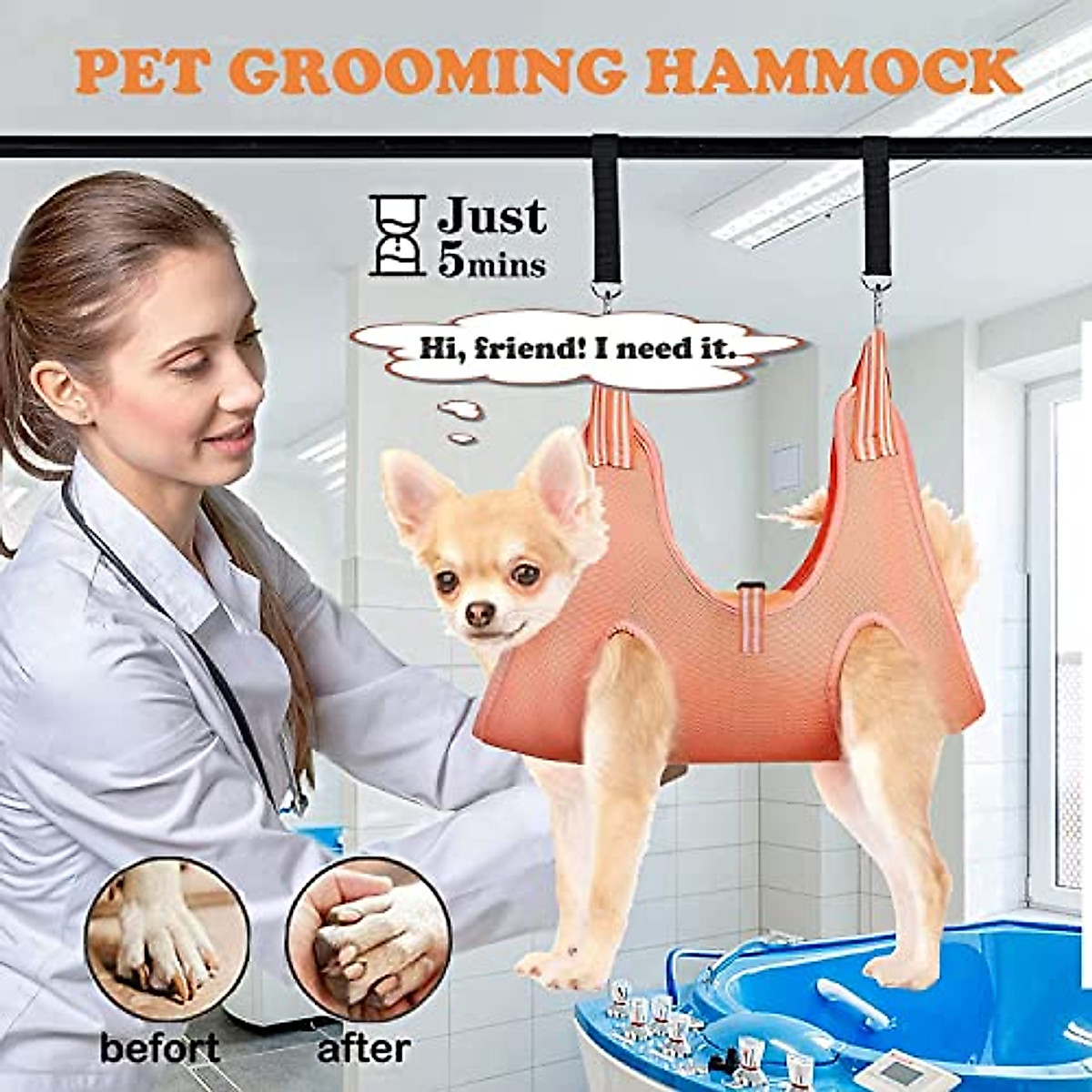 Fotiluck Pet Dog Grooming Hammock for Dogs & Cats, Dog Hammock for Grooming Dog Grooming Harness Bag with Nail Clippers Dog Sling Dog Hanging Harness for Nail Trimming (Cat & Small Dog)